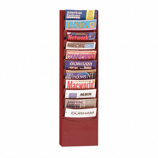 Magazine Wall Display, Burgundy, Steel, 36 in Height, 9 3/4 in Width ...