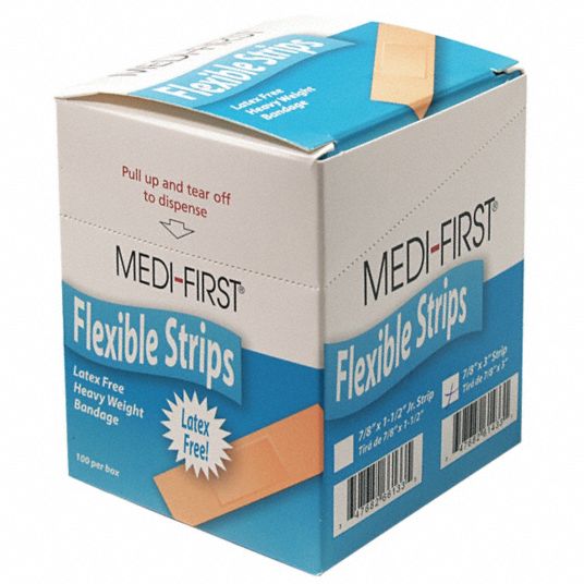 Fabric Strip Bandages, 3" x 7/8", Beige - Grainger