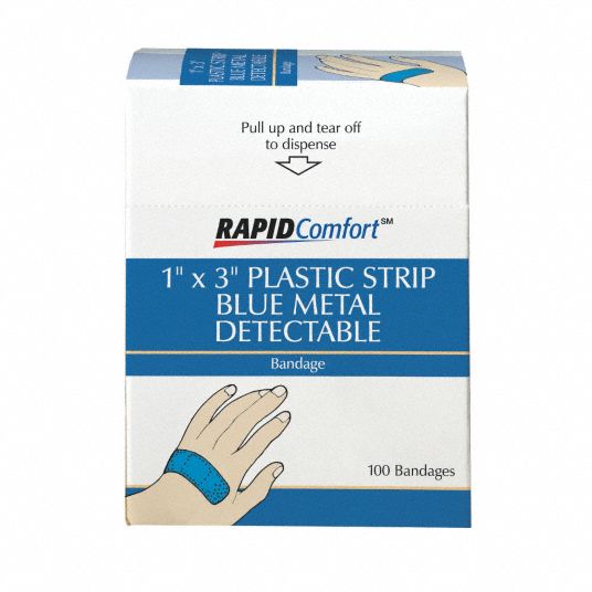Plastic Strip Bandages, 3" x 1", Blue - Grainger