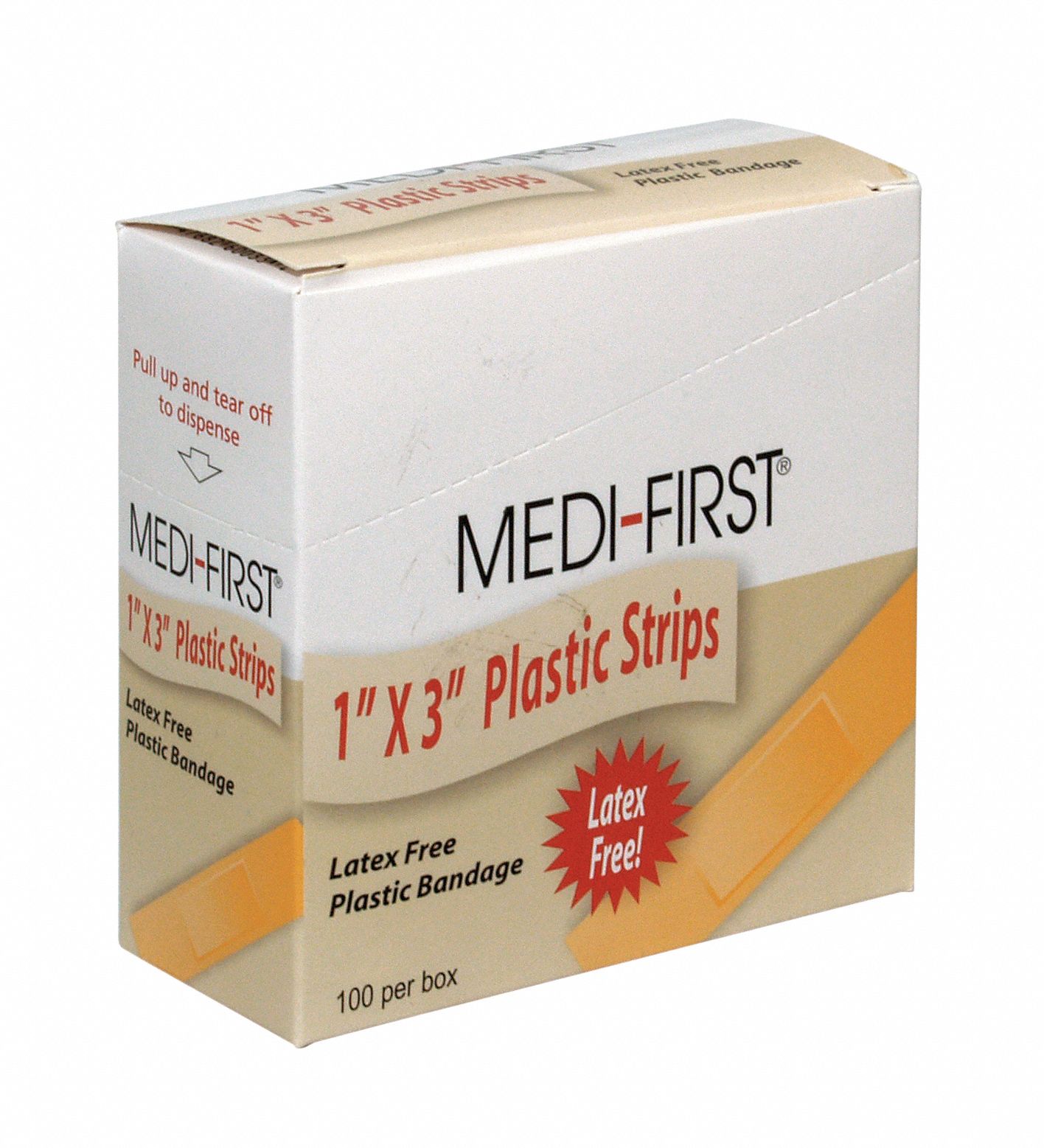 Plastic Strip Bandages, 3" x 1", Beige - Grainger