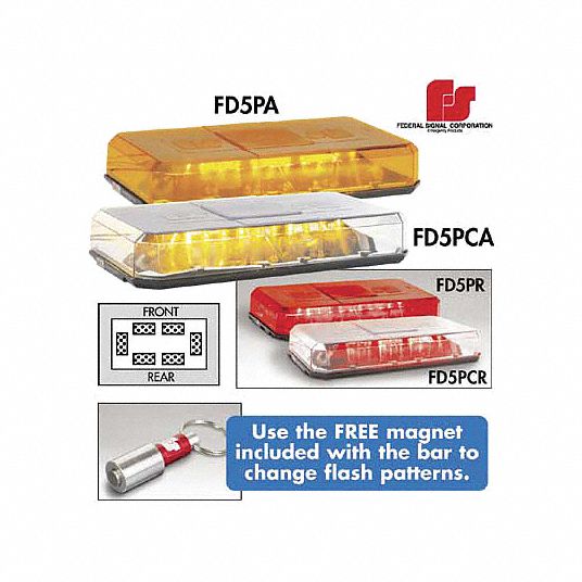 FEDERAL SIGNAL Amber Low Profile Mini Light Bar, LED Lamp Type ...