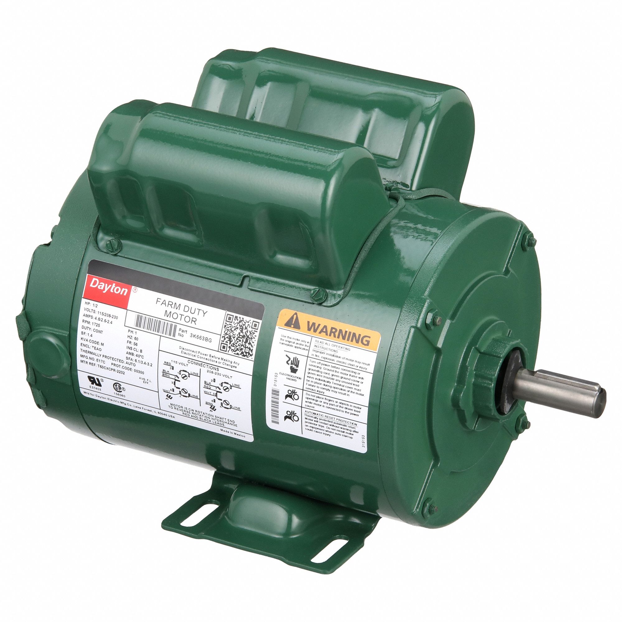 DAYTON, Single Phase, Rigid Base, Agricultural Fan Motor - 3K663|3K663 ...