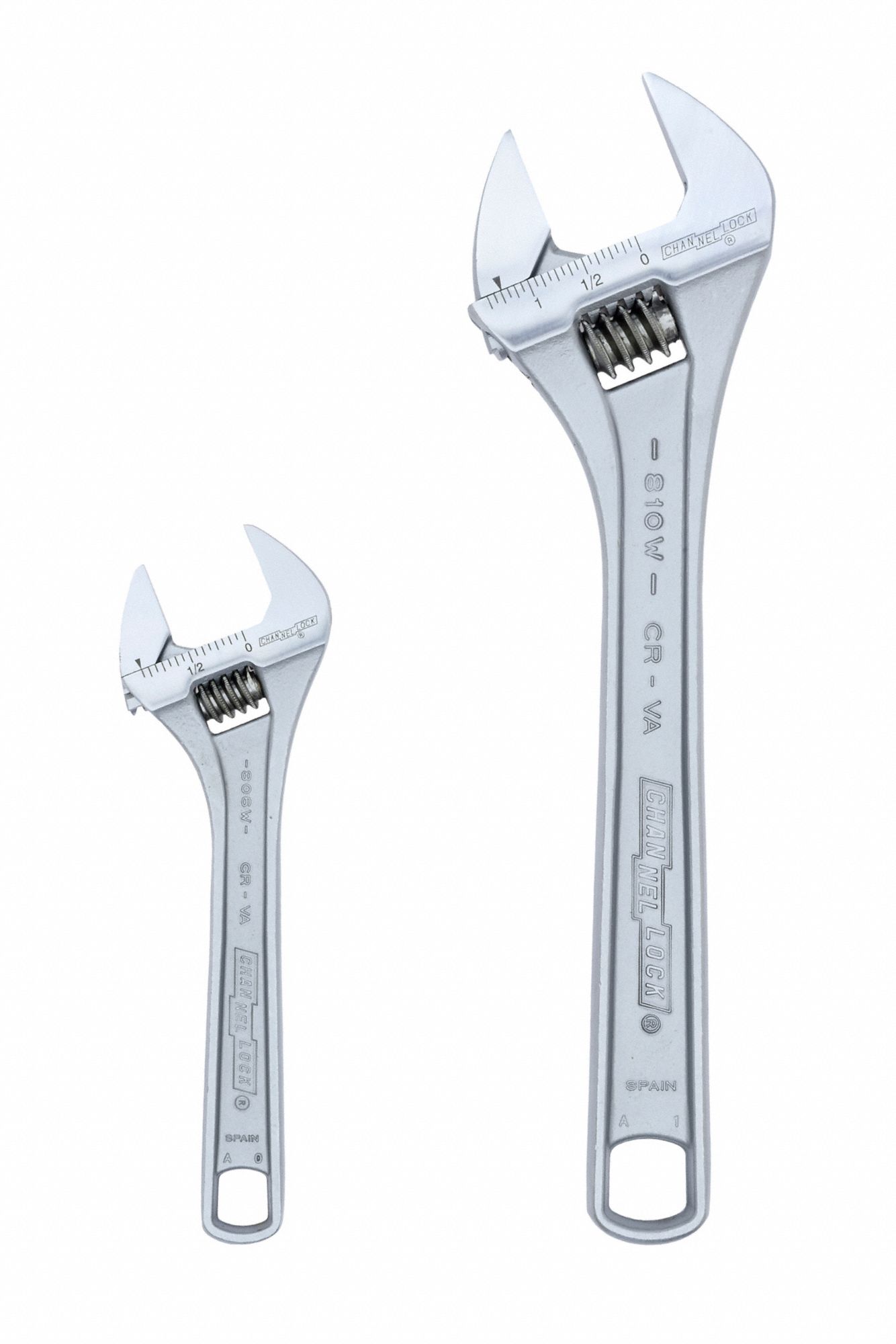 CHANNELLOCK Adjustable Wrench Set: Alloy Steel, Chrome, Plain Grip, 6 1 ...