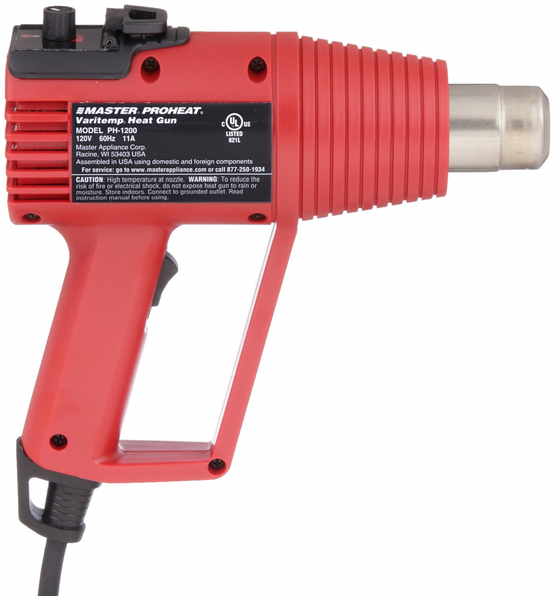 MASTER APPLIANCE Heat Gun: Pistol-Grip, 120V AC, Three-Prong, 130°F to ...