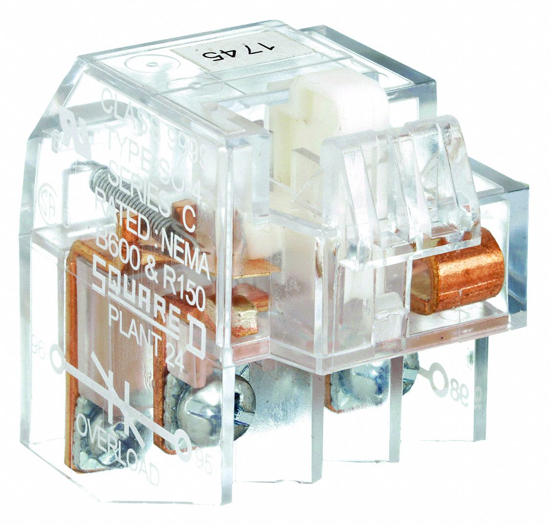 SQUARE D, 1NO/1NC, 30 A Max Current (AC), Auxiliary Contact Block ...
