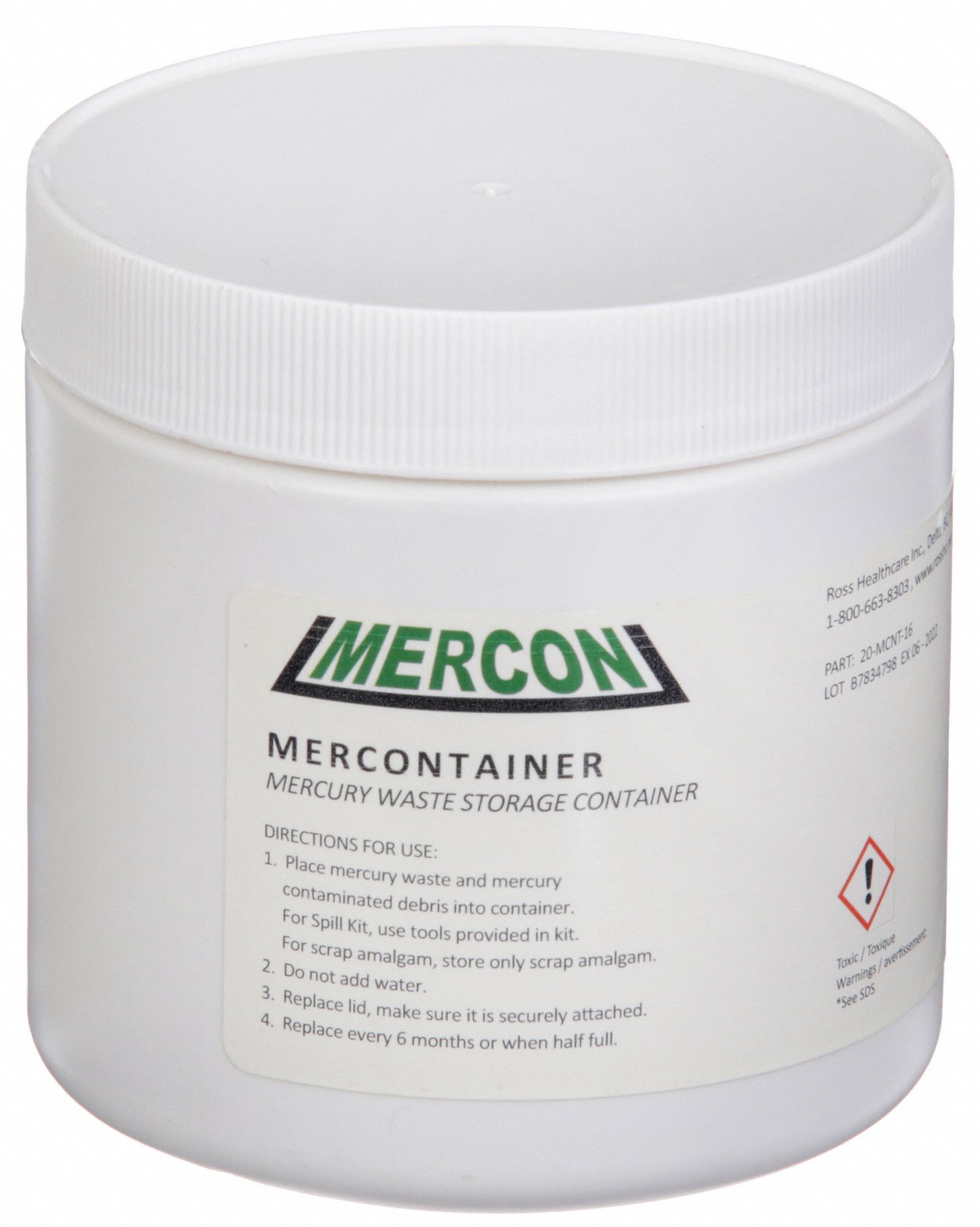 MERCON, Mercury Waste Container - 3KWP3|20-MCNT-16 - Grainger