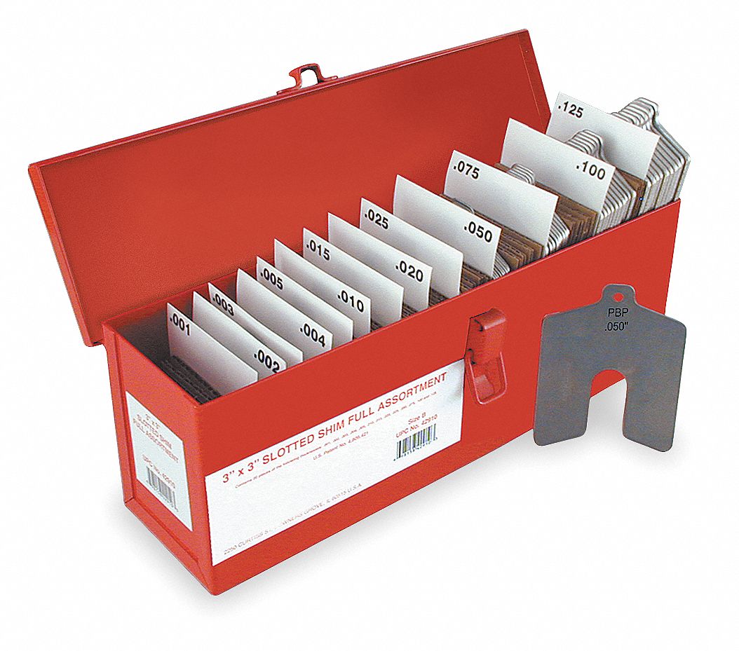 Stainless Steel Slotted Shim with Tab Assortment, 20 Pcs., Trade Size ...