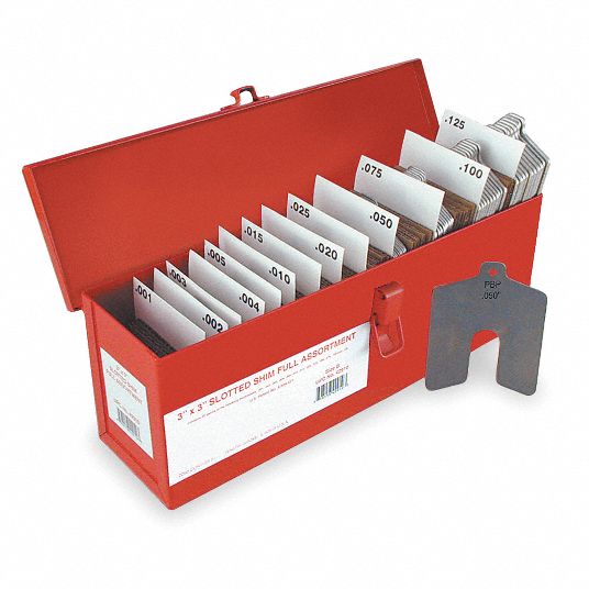 Stainless Steel Slotted Shim with Tab Assortment, 20 Pcs., Trade Size ...