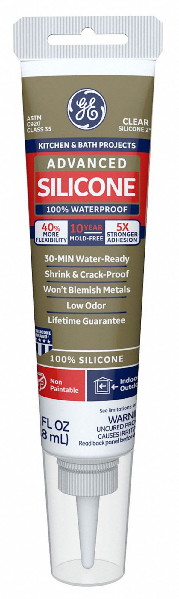 GE, Advanced Silicone, Clear, Silicone Sealant - 3LA50|2812563 - Grainger