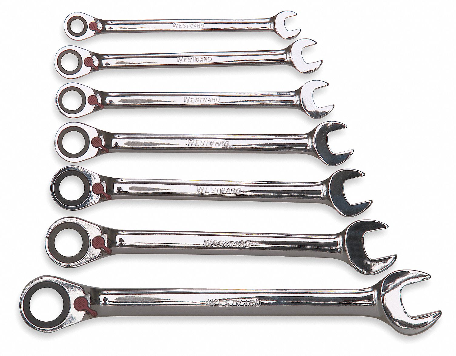 Ratcheting Wrench Set, Alloy Steel, Full Polish Chrome - Grainger