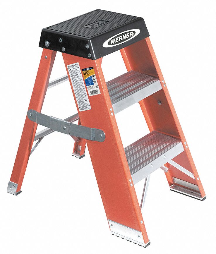 WERNER Fiberglass Step Stand, 36 in Overall Height, 375 lb Load ...
