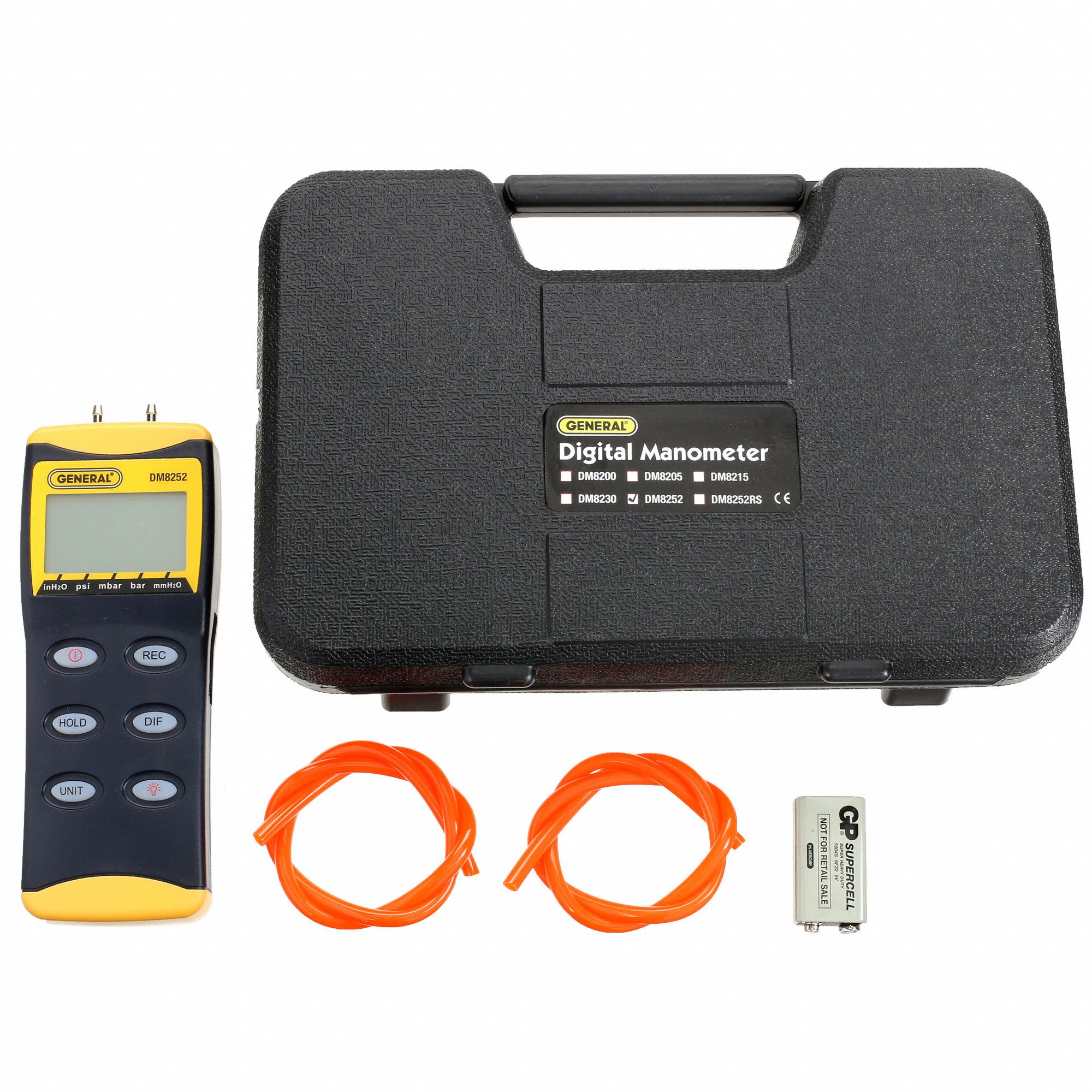 GENERAL Digital Manometer: 0 psi to 2 psi, 4 Digit LCD, 4 mm Hose Barb ...
