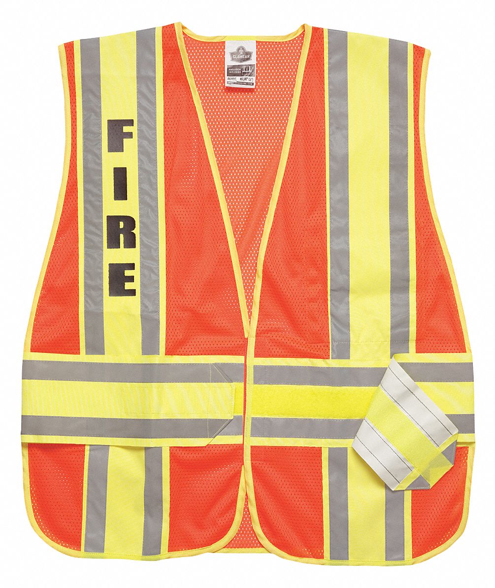 GLOWEAR BY ERGODYNE, Safety Vest ANSI Class Class 2, Orange, Fire Vest ...