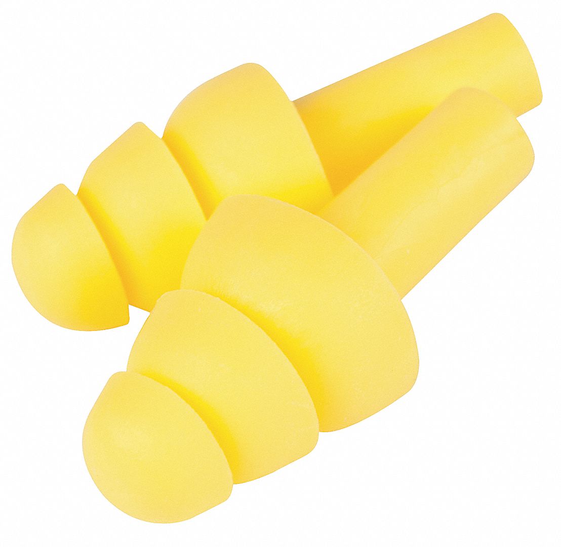 3M Ear Plugs: Flanged, 25 dB NRR, Gen Purpose, Uncorded, Reusable, Push ...