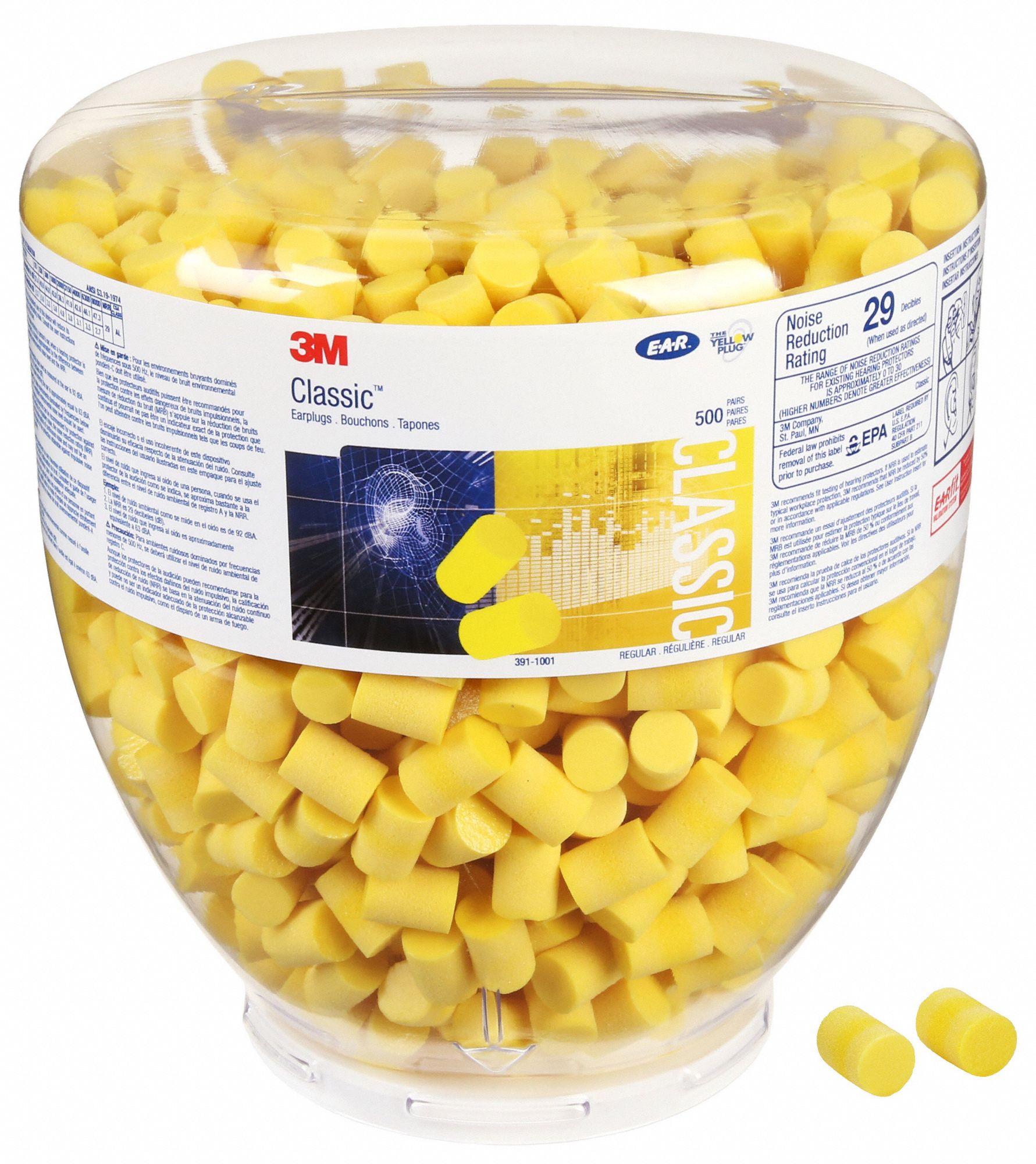 3M Ear Plug Dispensing System: Dispenser with Refill, Cylinder, 29 dB ...