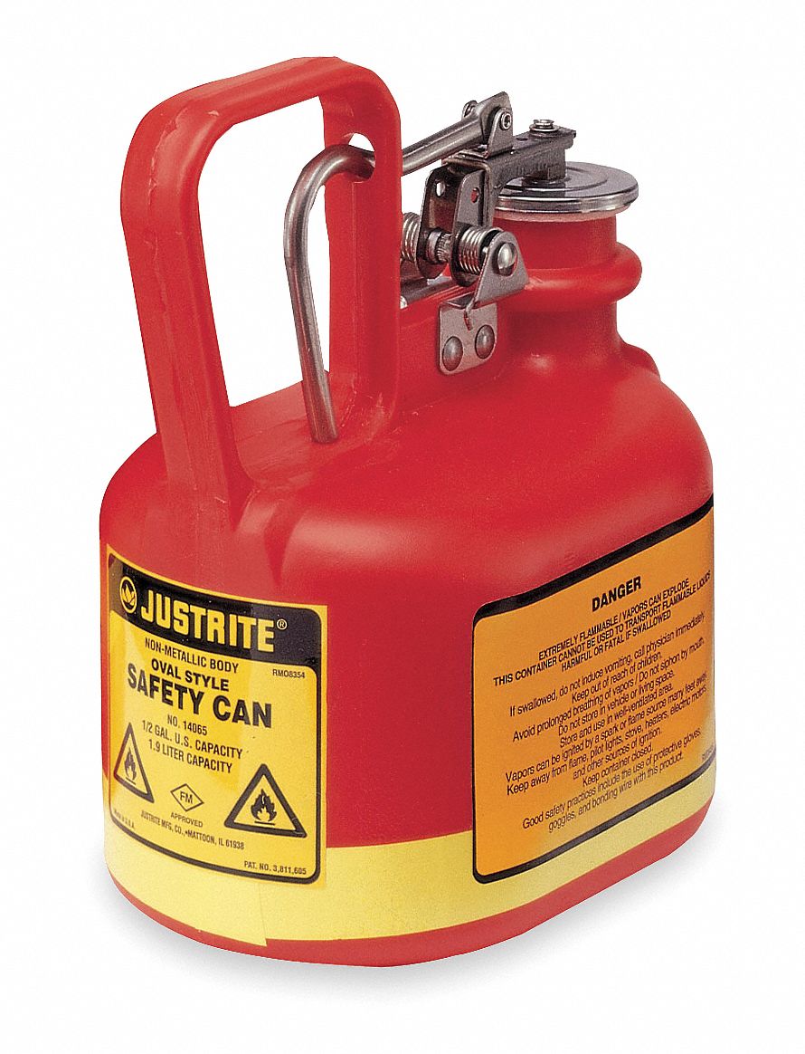 JUSTRITE, For Use With Flammables, 1/2 gal Capacity, Type I Safety Can ...