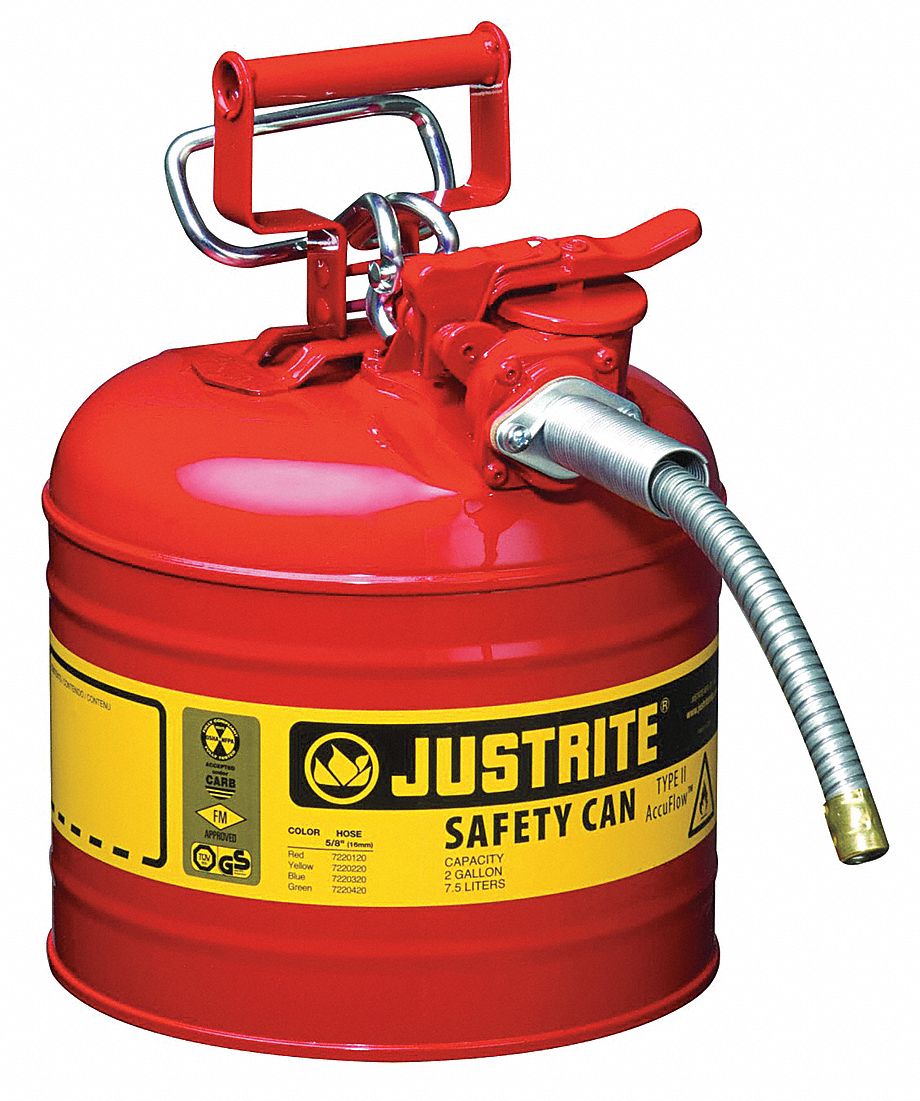 JUSTRITE, For Use With Flammables, 2 gal Capacity, Type II Safety Can ...