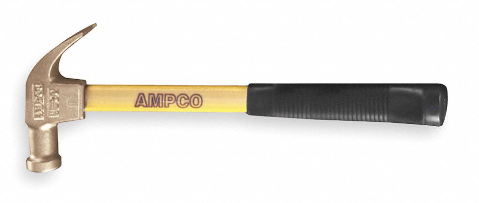 AMPCO Curved Claw Hammer: Aluminum Bronze, Ribbed Grip, Fiberglass ...