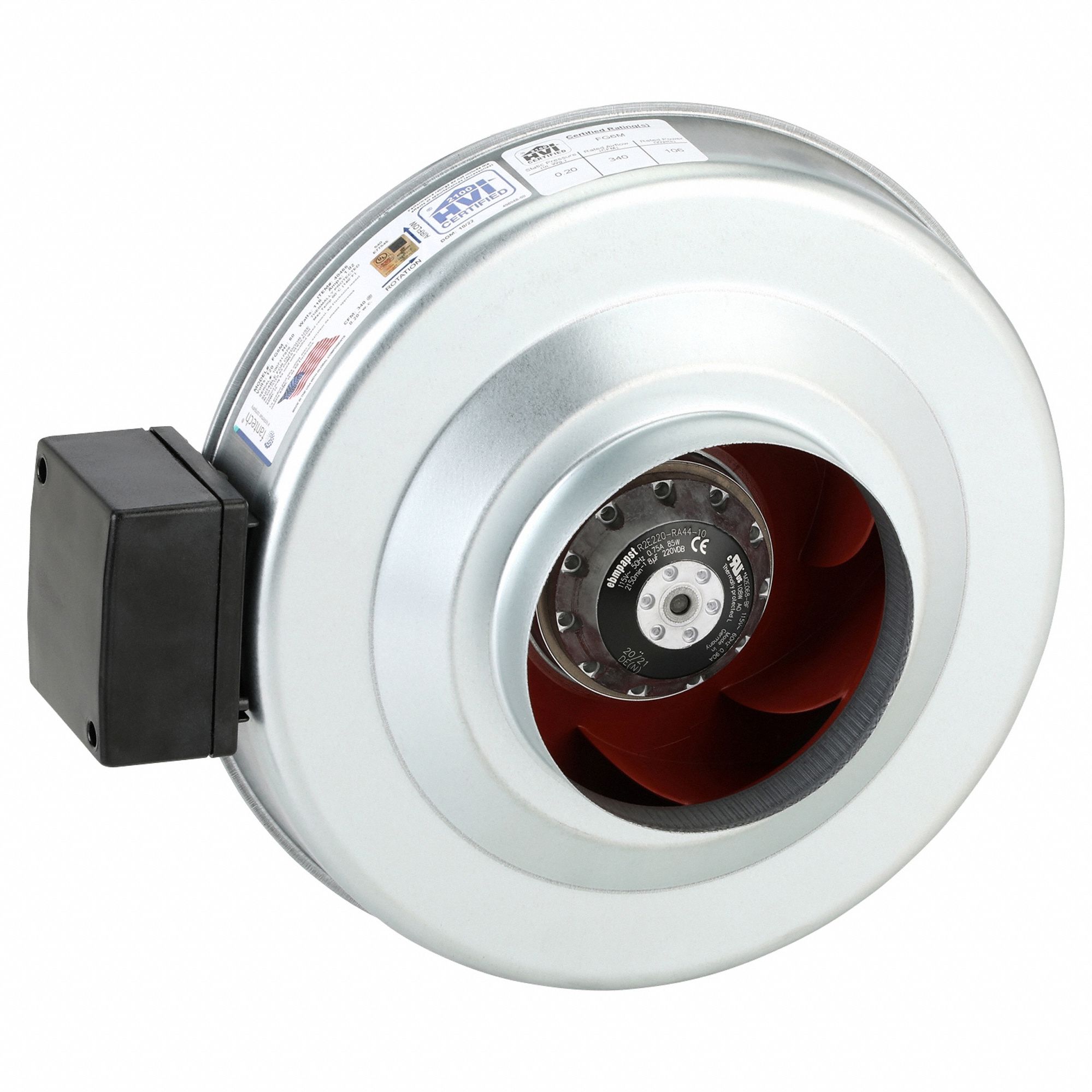 418 cfm Max., 6 in Duct, In-Line Duct Fan - 3NYJ1|45462 - Grainger