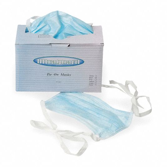 Surgical Mask, Nose Clip No, Blue, Mask Size Universal, PK 50 - Grainger