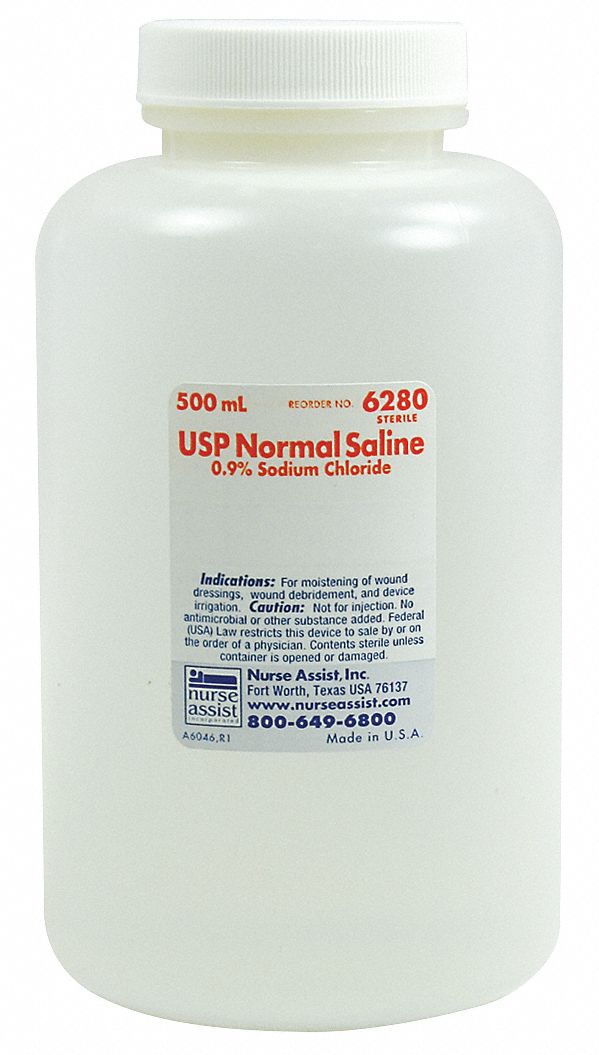 Saline, Liquid Solution, Bottle, 16.900 oz, 500mL - Grainger