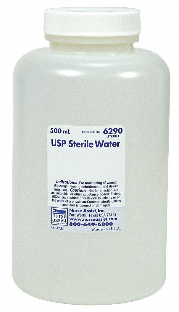 Sterile Water, Liquid Solution, Bottle, 16.900 oz, 500mL - Grainger