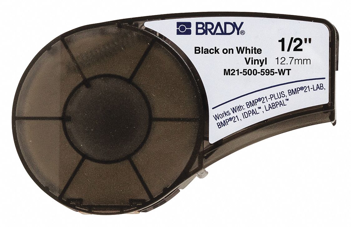 BRADY Continuous Label Roll Cartridge: 1/2 in x 21 ft, Autoclavable ...