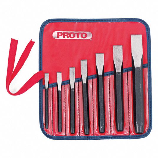 PROTO Cold Chisel Set: Steel, 5/16 in_3/8 in_7/16 in_1/2 in_5/8 in_3/4 ...