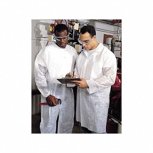 Disposable Lab Coat, 2XL, White, PK 50 - Grainger