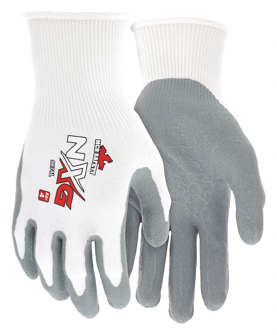 MCR SAFETY Coated Gloves: M ( 8 ), Sandy, Foam Nitrile, Palm, Dipped, ANSI Abrasion Level 4, 1 ...