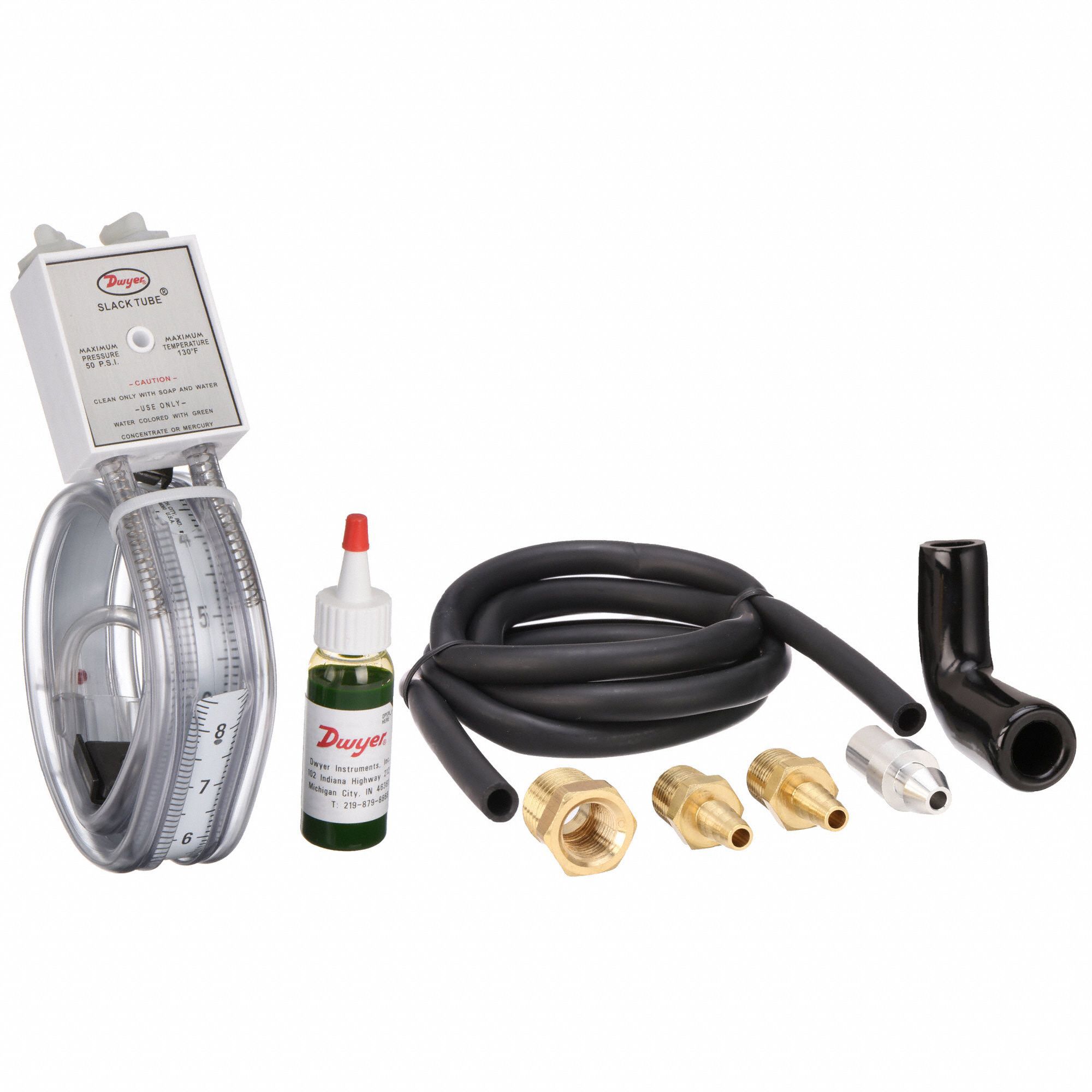 DWYER Analog Manometer: Flex U-Tube, -8 to 8 in wc, 50 psi Max., 130°F ...