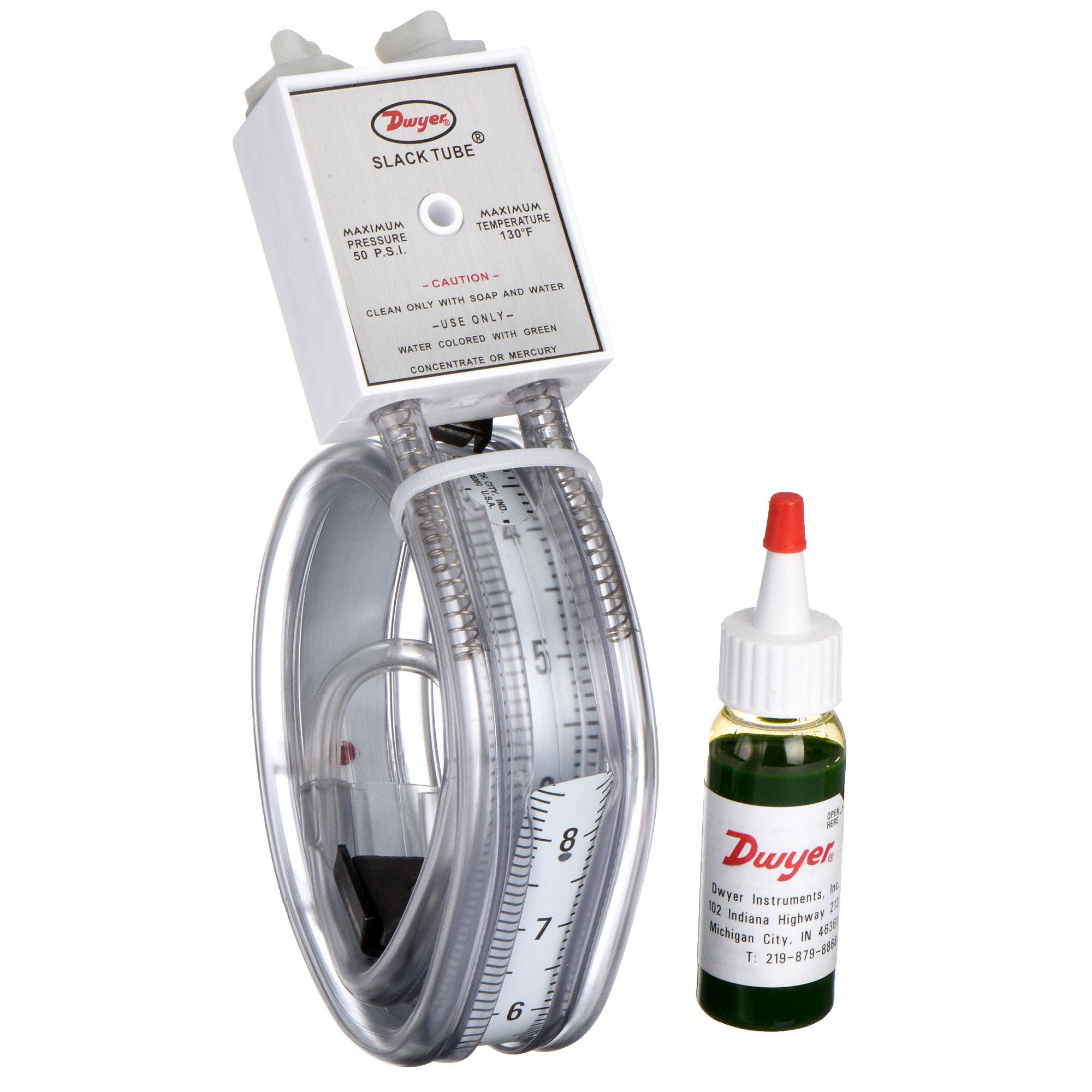 DWYER Analog Manometer: Flex U-Tube, -8 to 8 in wc, 50 psi Max., 130°F ...