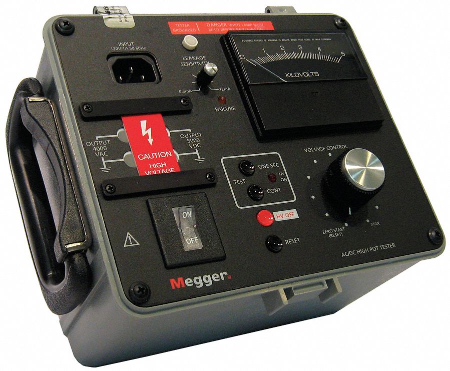 MEGGER, 4 kV AC_5 kV DC High Volt Test, 0.3 to 12 mA/0.43 to 17 mA, AC ...