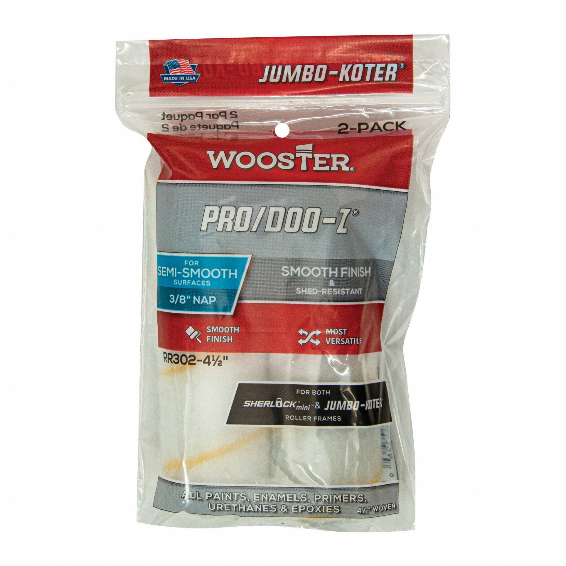 WOOSTER Mini Paint Rollers: 4 1/2 in Lg, 3/8 in Nap Size, Woven Fabric ...