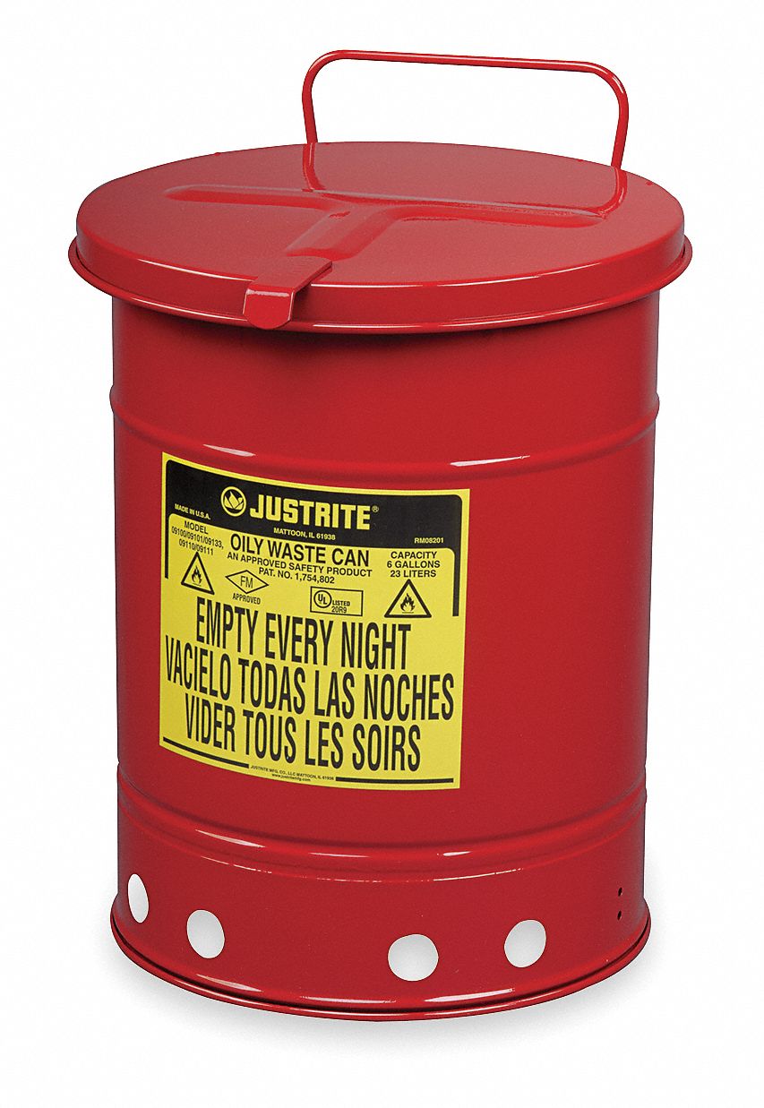 JUSTRITE, 21 gal Capacity, Red, Oily Waste Can - 3TCH6|09710 - Grainger JUSTRITE, 21 gal Capacity, Red, Oily Waste Can - 3TCH6|09710 - Grainger