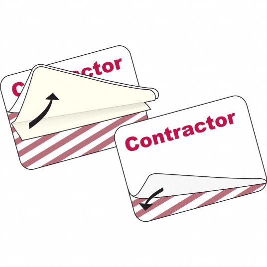 Contractor Badge,1 Day,Red/White,PK500 - Grainger