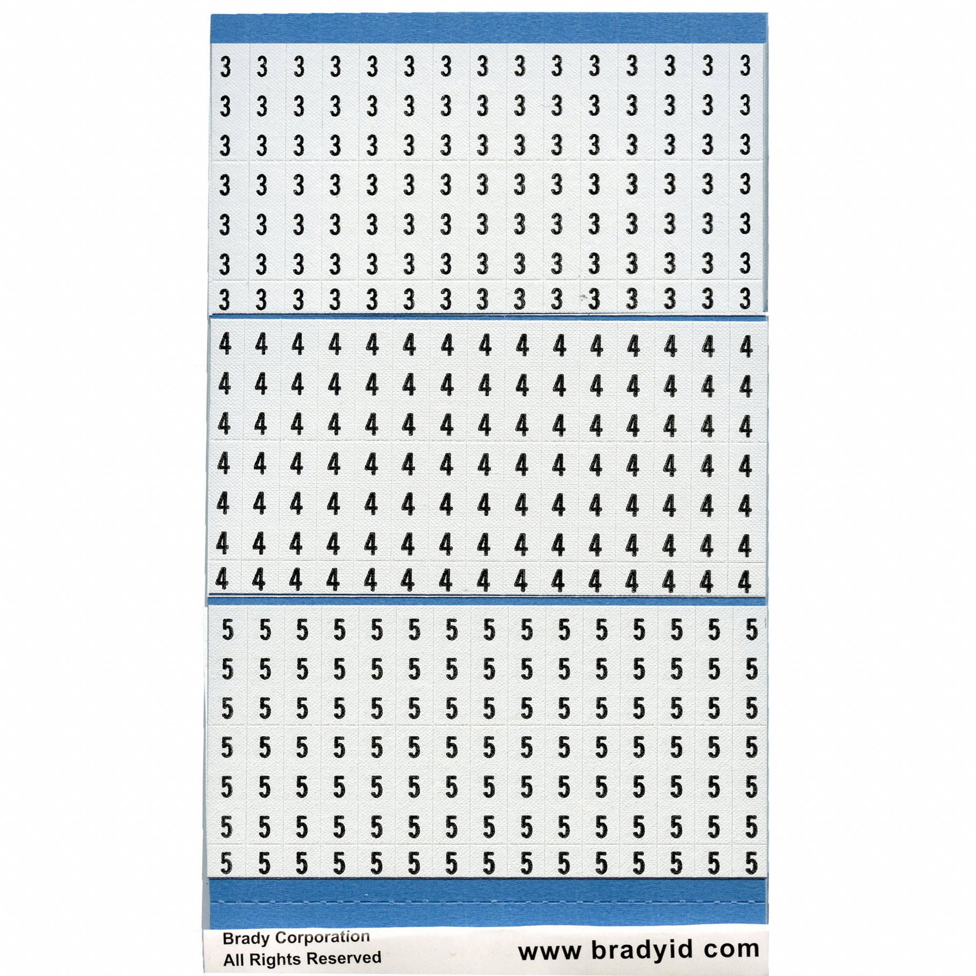 BRADY Wire Marker Book: 0 to 9, Black on White, 450 Labels, Vinyl Cloth ...