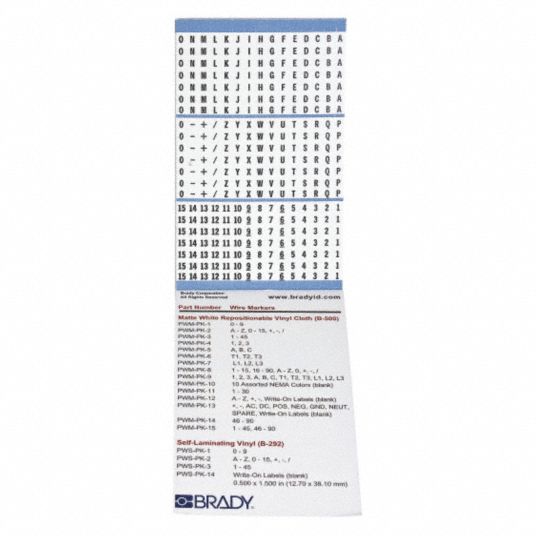 BRADY Wire Marker Book: 0 to 90/A-Z/- (Minus)/+ (Plus)// (Slash), Black ...