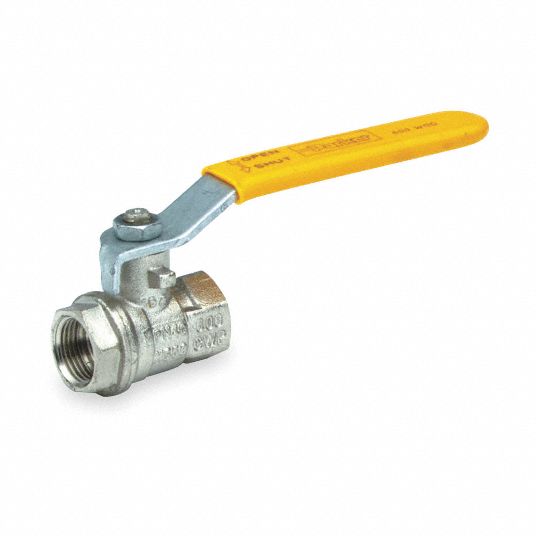 Ball Valve, Nickel-Plated Brass, Inline, 2-Piece, Pipe Size 1/2 in ...