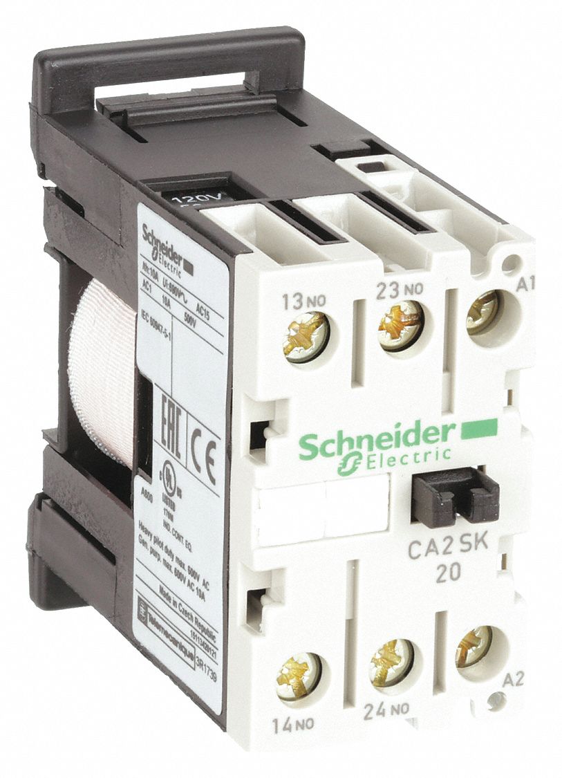 SCHNEIDER, DIN-Rail Relay Mounting, 120V AC Coil Volt, IEC Control ...