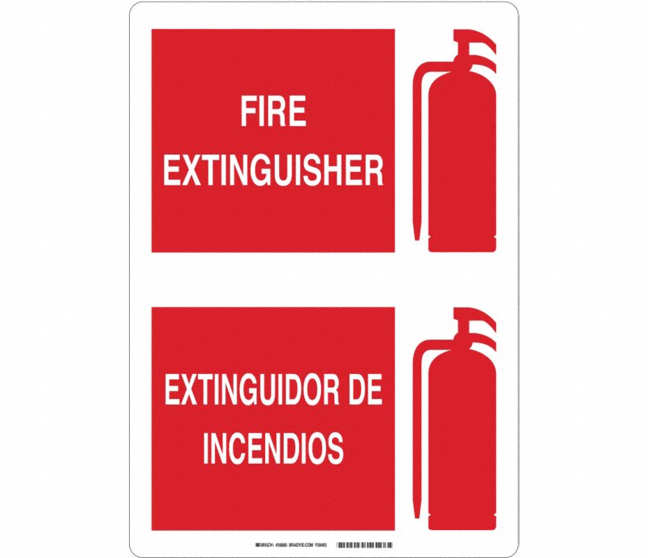 BRADY Letrero de Extinguidor de Fuego, Leyenda Fire Extinguisher ...