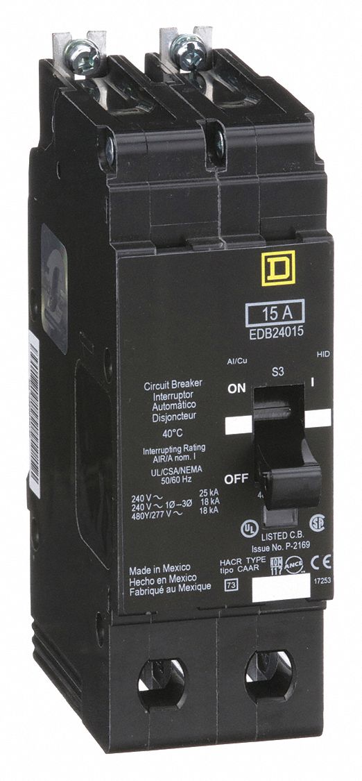 SQUARE D, 15 A, 277/480V AC, Miniature Circuit Breaker - 3TW22|EDB24015 - Grainger