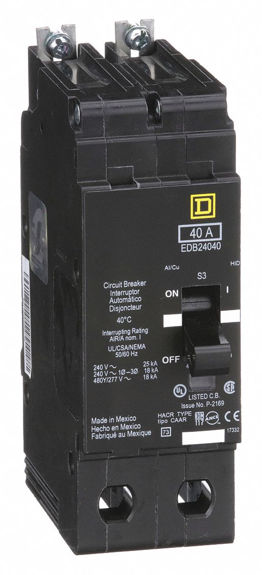 SQUARE D Miniature Circuit Breaker: 40 A, 277/480V AC, Single Phase, 18kA at 277/480V AC - 3TW27 ...