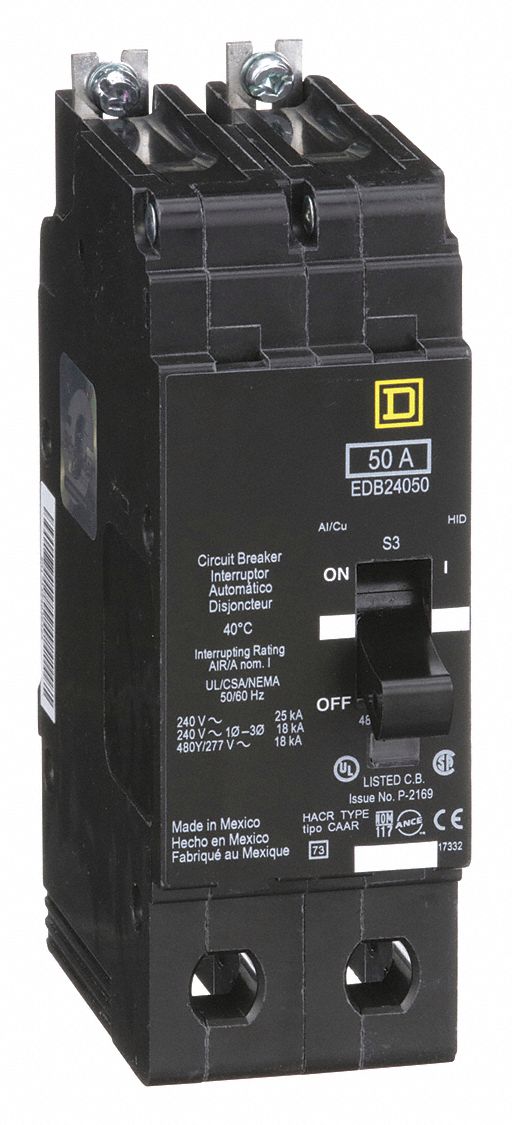SQUARE D Miniature Circuit Breaker: 50 A, 277/480V AC, Single Phase, 18kA at 277/480V AC, 2 ...