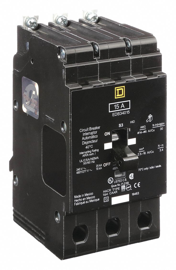 SQUARE D, 15 A, 277/480V AC, Miniature Circuit Breaker - 3TW37|EDB34015 ...