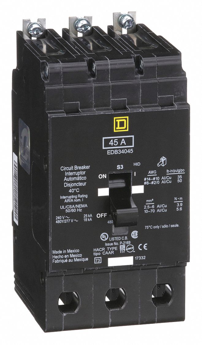SQUARE D Miniature Circuit Breaker: 45 A, 277/480V AC, Three Phase, 18kA at 277/480V AC - 3TW43 ...