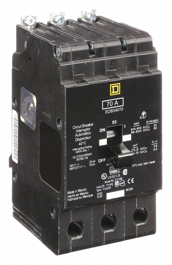 SQUARE D, 70 A, 277/480V AC, Miniature Circuit Breaker - 3TW46|EDB34070 - Grainger