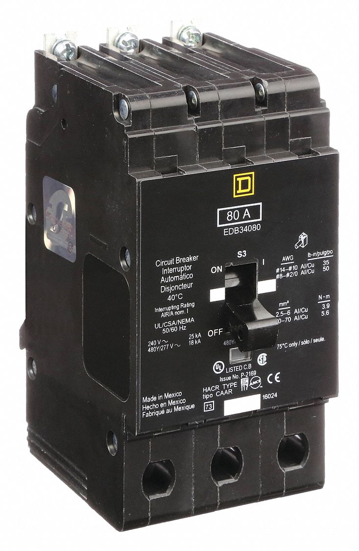 SQUARE D, 80 A, 277/480V AC, Miniature Circuit Breaker - 3TW47|EDB34080 - Grainger