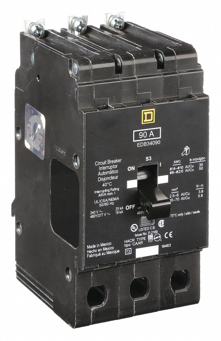 SQUARE D, 90 A, 277/480V AC, Miniature Circuit Breaker - 3TW48|EDB34090 - Grainger