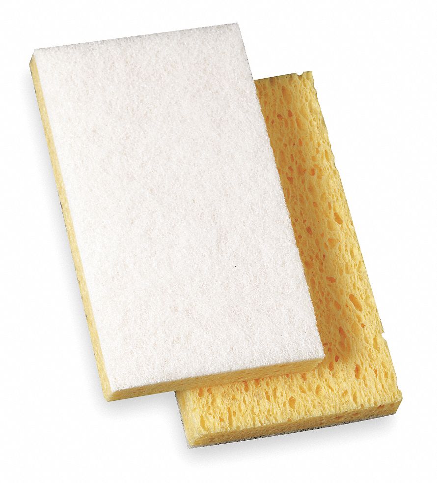 6 in x 3 9/16 in Cellulose, Synthetic Fiber Scrubber Sponge, White ...